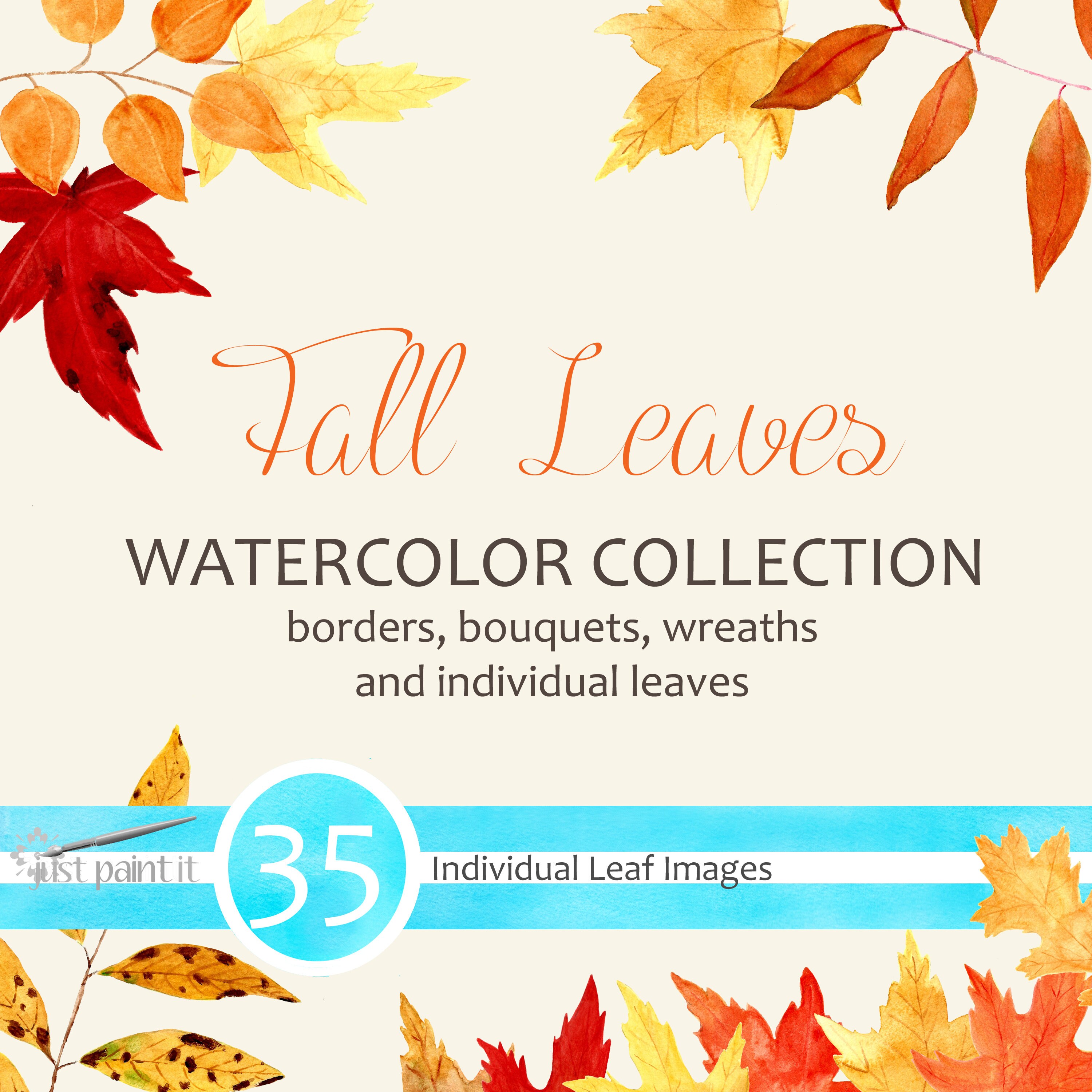 Fall Leaves Clipart Watercolor Digital Download Handpainted Fall Leaves ...