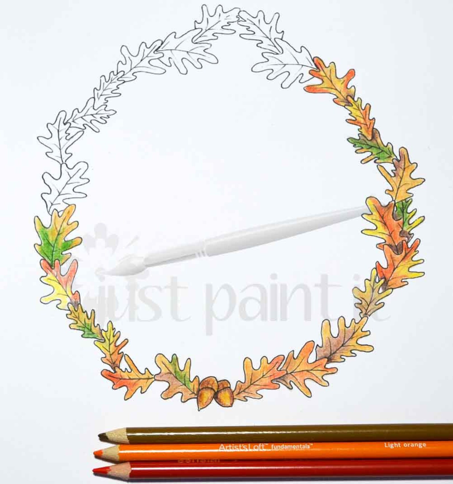 Fall Oak Leaf Wreath Coloring Page Fall Coloring Page Instant Download ...