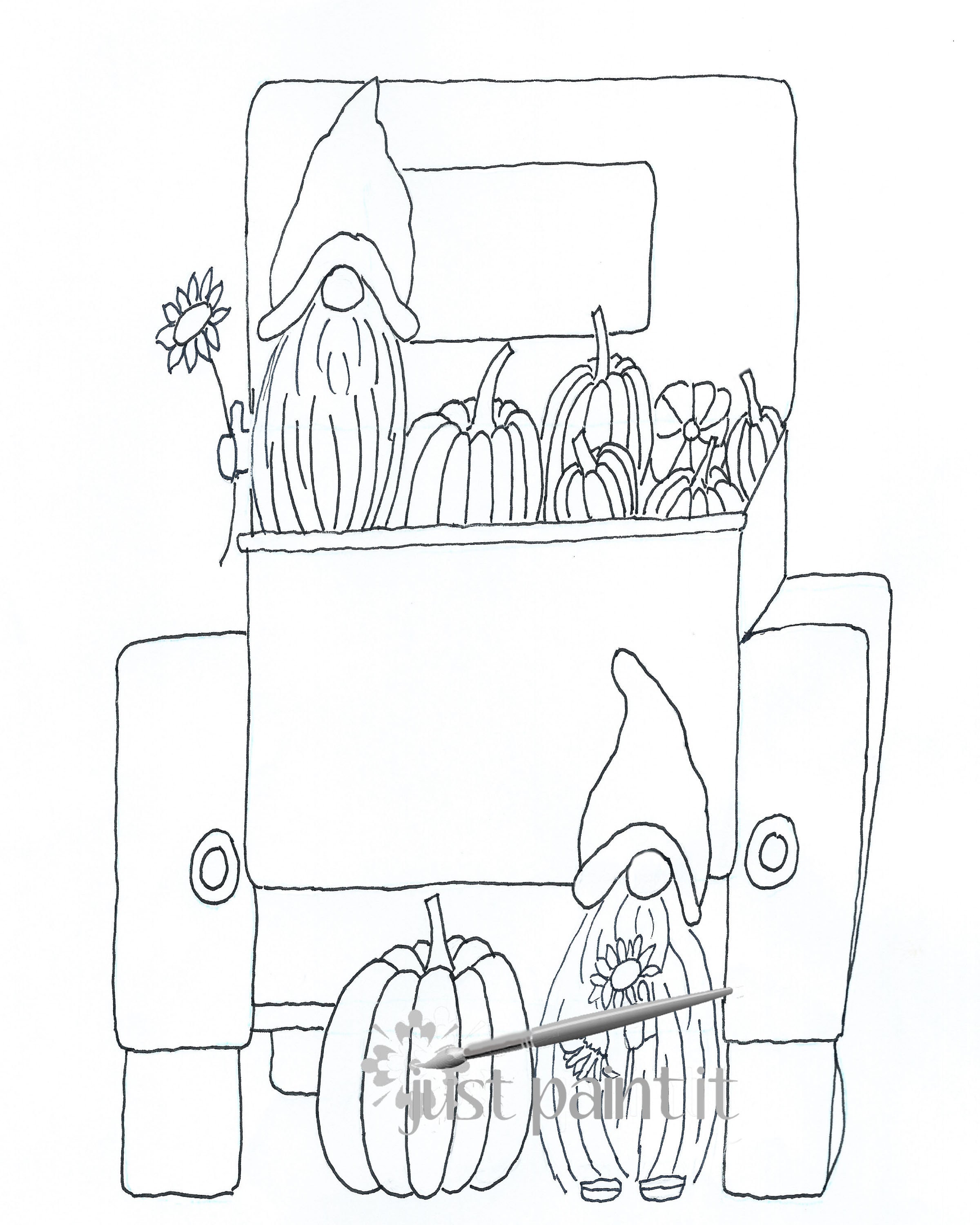 Fall Gnomes in Truck Coloring Page - Etsy