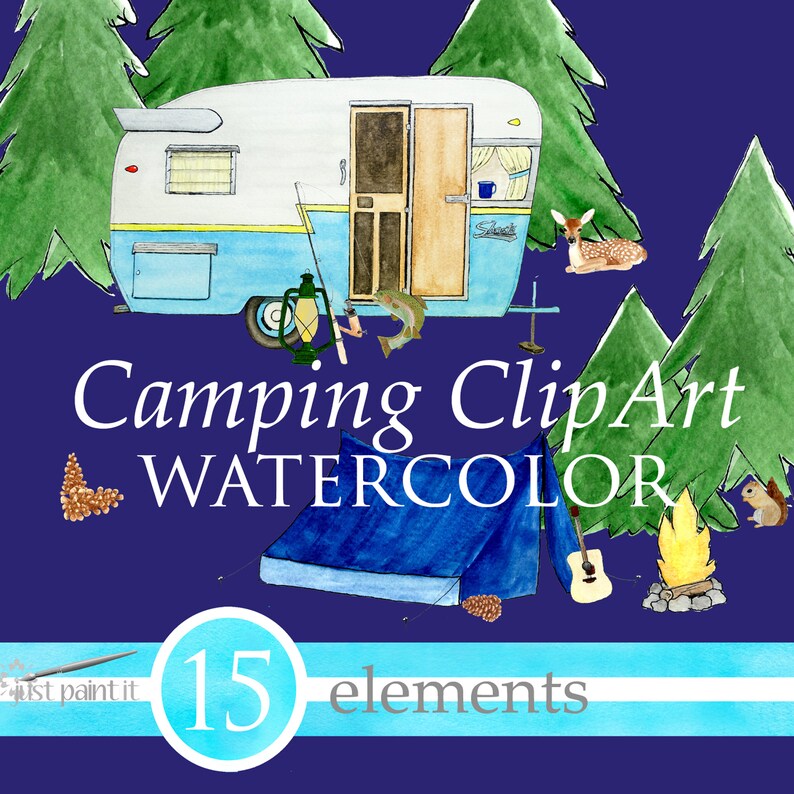 Camping Clipart Watercolor, Campfire Clipart, Camping Scrapbooking - Etsy