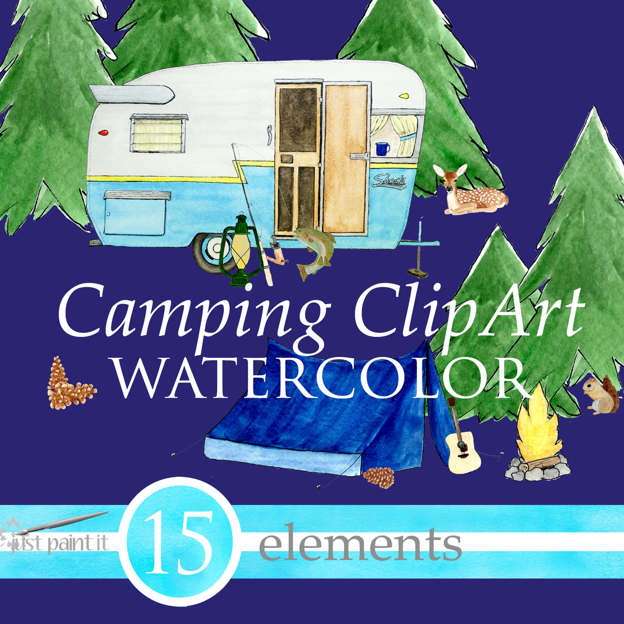 Camping Clipart Watercolor, Campfire Clipart, Camping Scrapbooking - Etsy