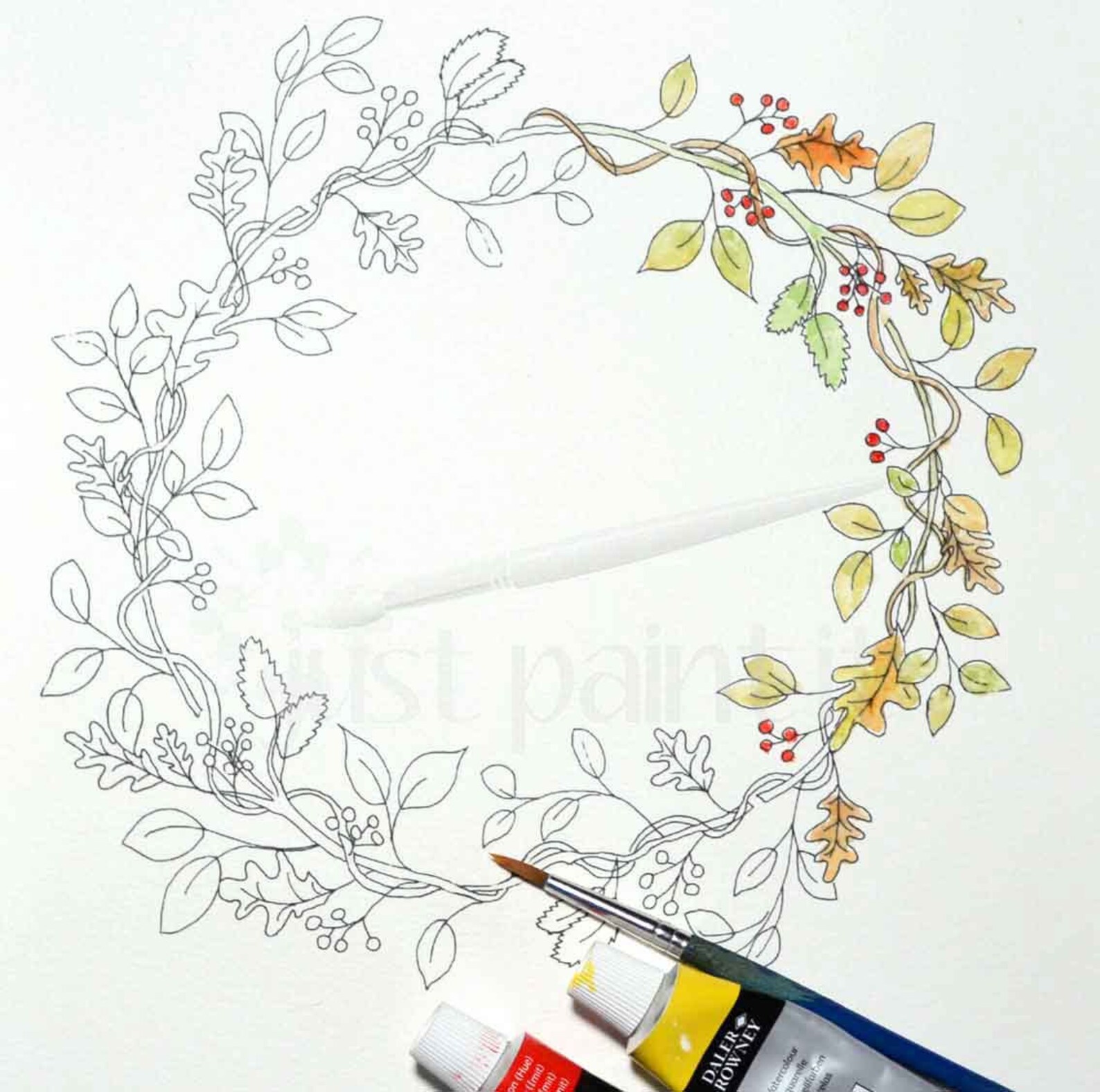 Mixed Fall Leaves Wreath Coloring Page Fall Coloring Page Instant ...