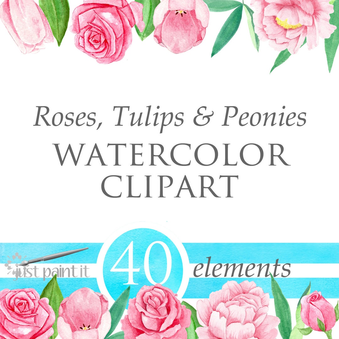 Roses Tulips Peonies Watercolor Clipart Spring Flowers Pink Flowers - Etsy