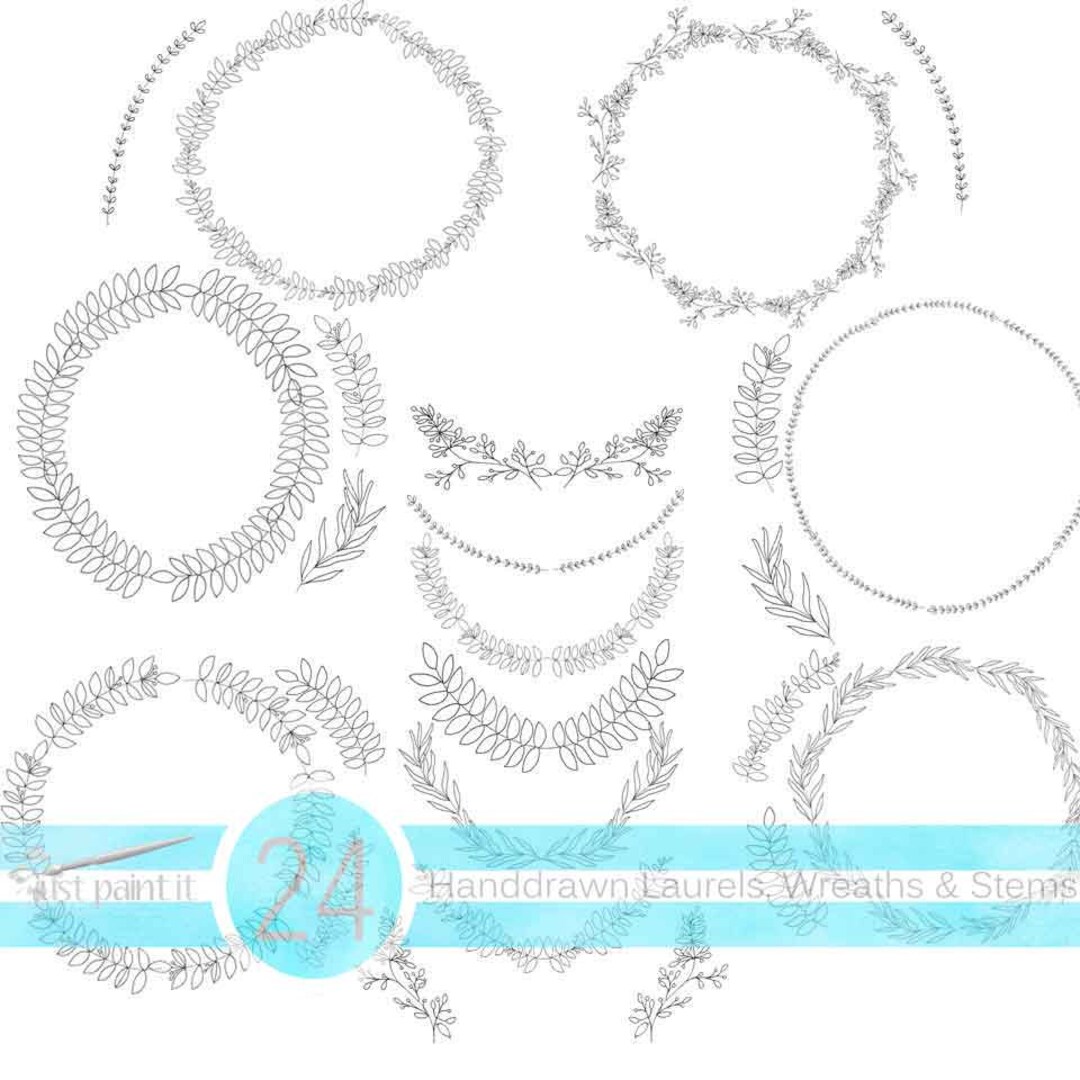24 Handdrawn Laurel Wreath Frames Doodles Instant Download - Etsy