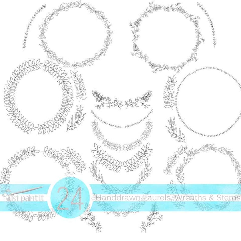 24 Handdrawn Laurel Wreath Frames Doodles Instant Download - Etsy