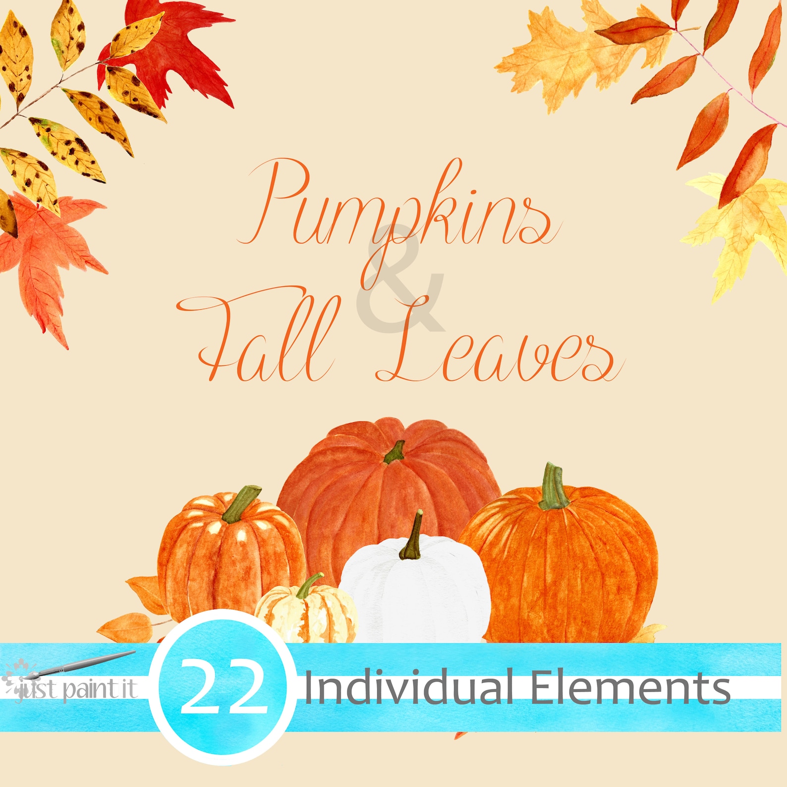 Fall Pumpkins and Leaves Clipart Autumn Leaves Download - Etsy
