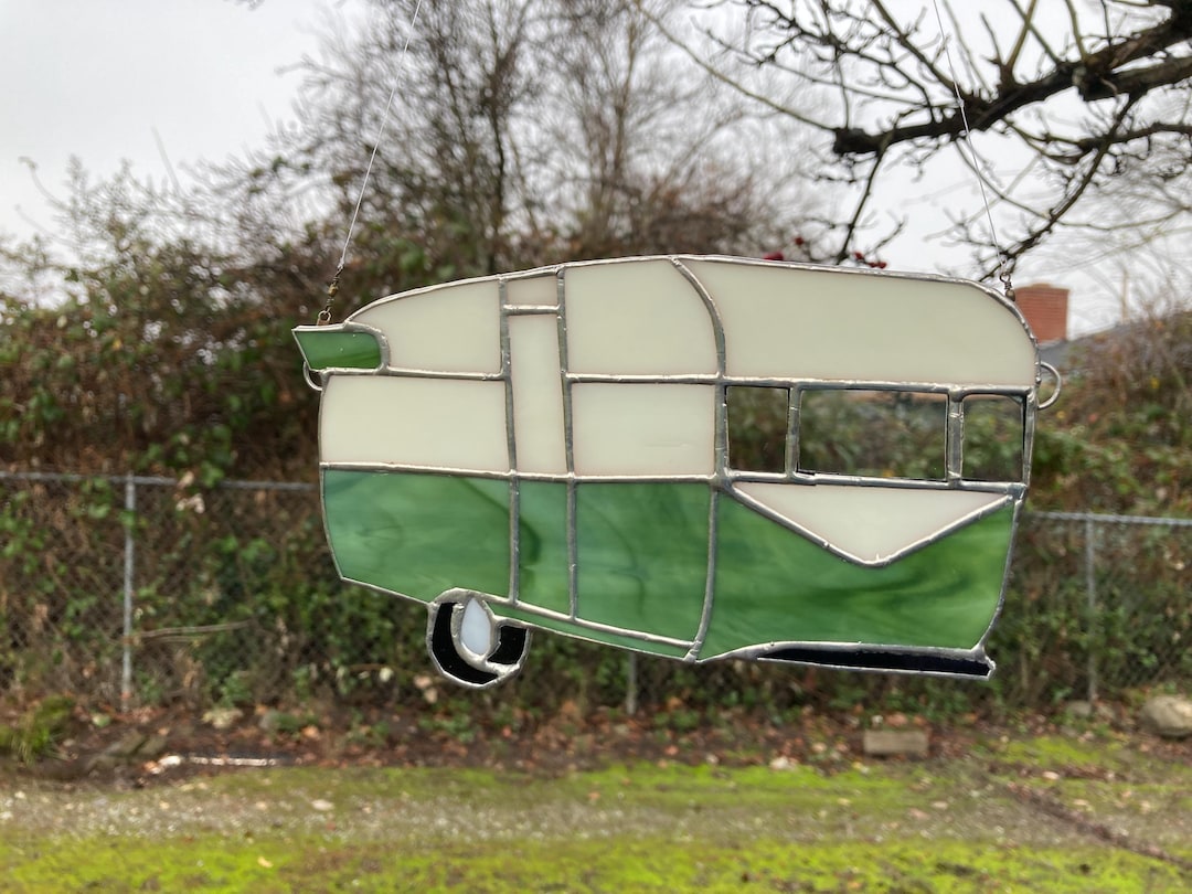 Stained Glass Trailer, Camper Suncatcher, Vintage Trailer, Camping ...