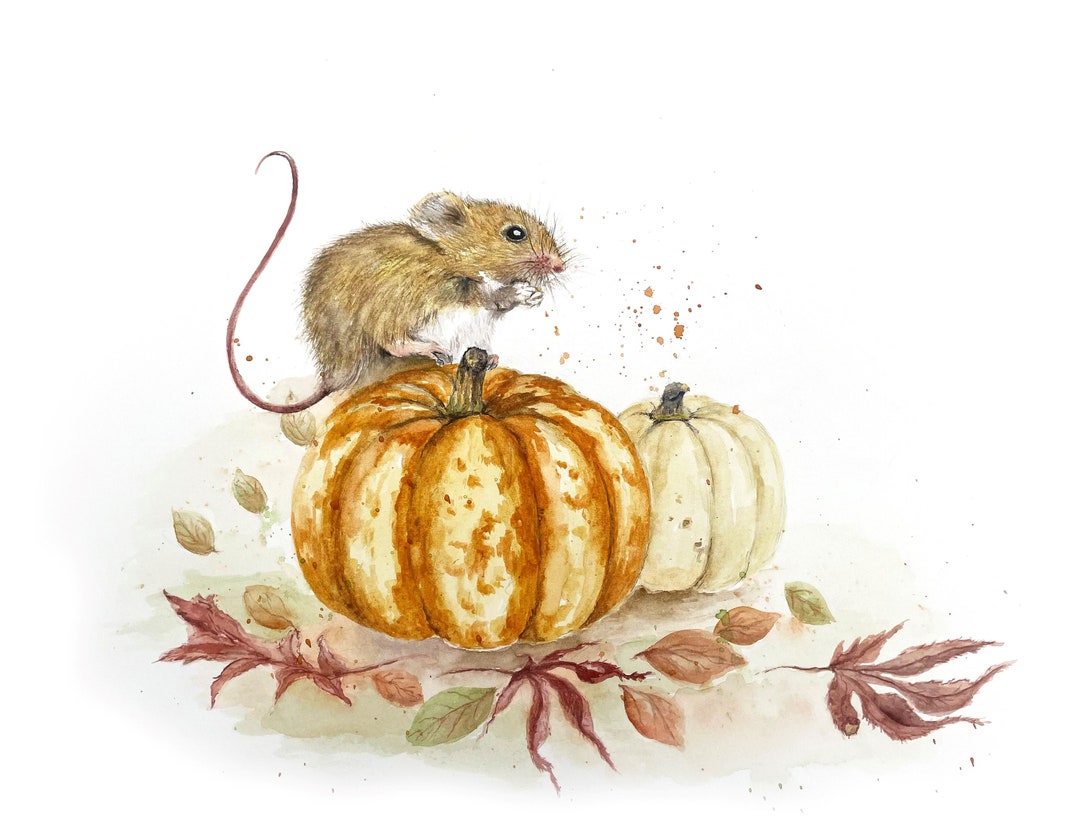 Mouse and Pumpkin Print Halloween Print Mouse Painting Autumn Print ...