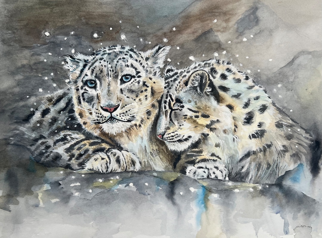 Snow Leopards in the Snow Print | Snow Leopard Painting | Animal Art ...