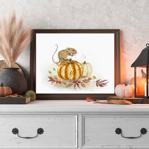 Mouse and Pumpkin Print Halloween Print Mouse Painting Autumn Print ...