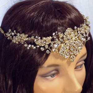 Gold Bridal Forehead Band ~ Bridal Tiara ~ Swarovski ~ Bridal Jewelry ...
