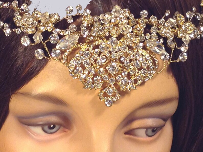 Gold Bridal Forehead Band Bridal Tiara Swarovski Bridal - Etsy