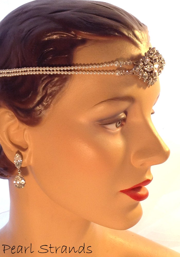 Bridal Forehead Band ~ Bridal Headband ~ Gatsby Wedding ~ Rhinestone ...