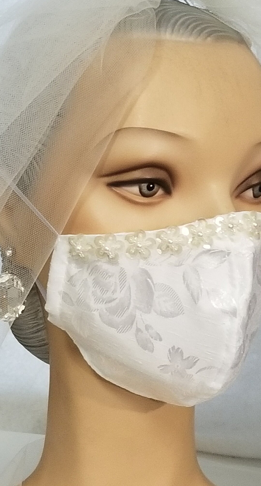 REDUCED ~ Was 28.00 ~ White Fabric Face Mask ~ Bridal Mask ~ Sequin ...