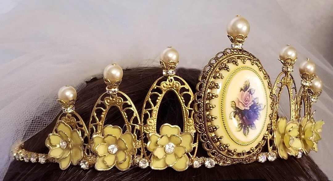 Vintage Cameo Bridal Tiara ~ Ivory Tiara ~ Swarovski Rhinestone Crystal ...