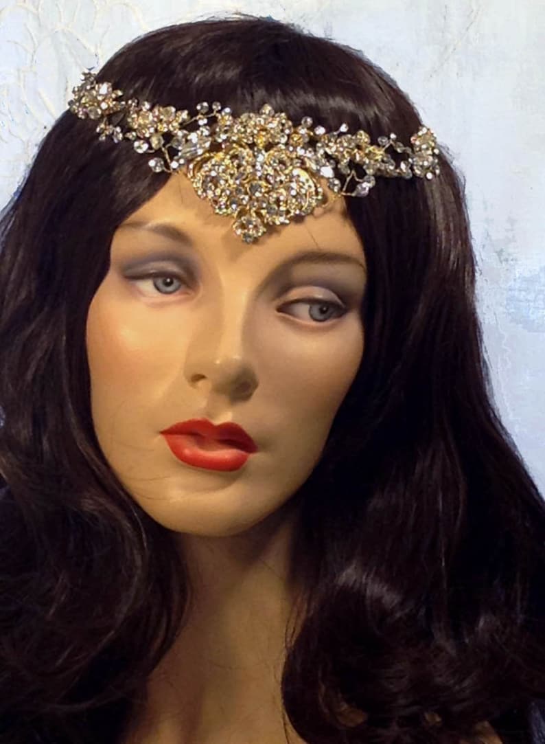 Gold Bridal Forehead Band Bridal Tiara Swarovski Bridal - Etsy