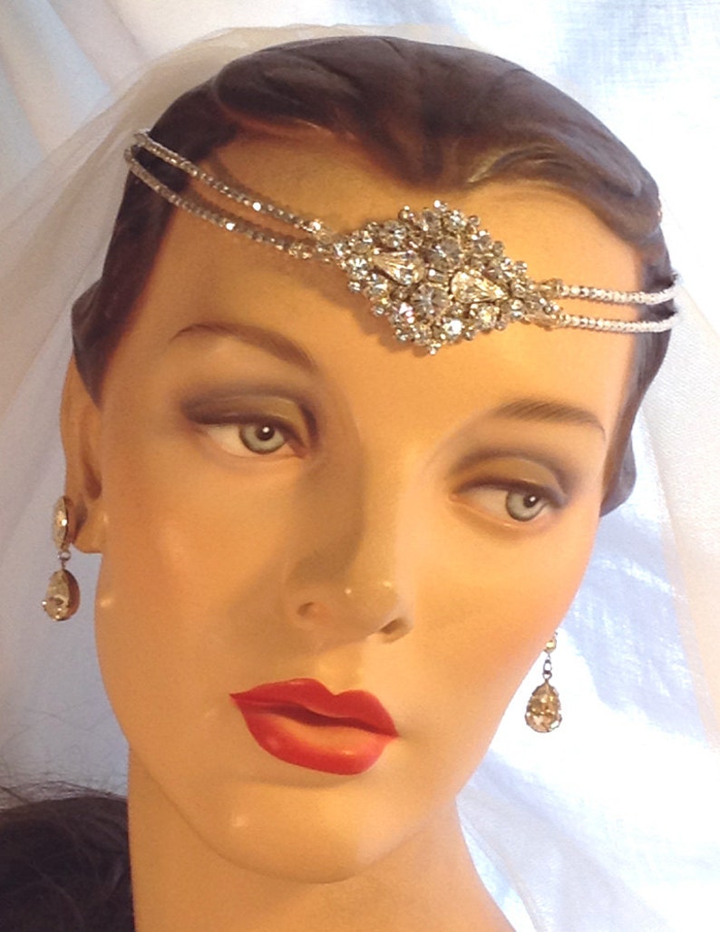 Bridal Forehead Band ~ Bridal Headband ~ Gatsby Wedding ~ Rhinestone ...
