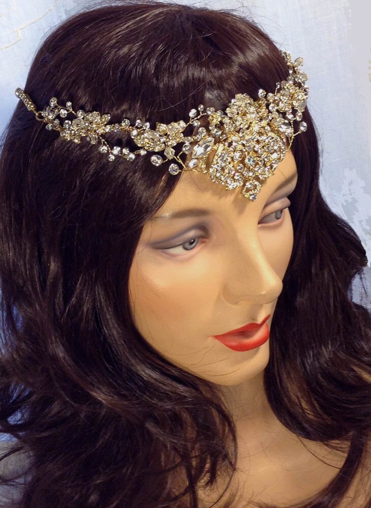Gold Bridal Forehead Band Bridal Tiara Swarovski Bridal | Etsy