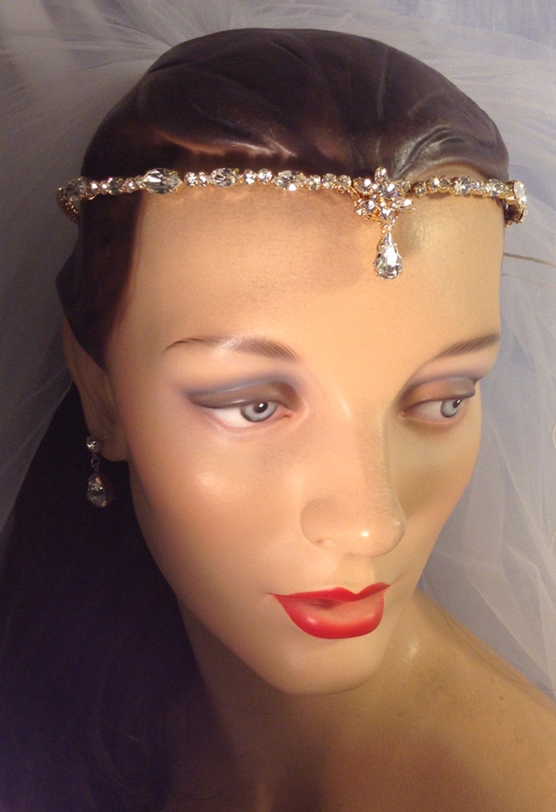 Gold Bridal Forehead Band Bridal Headband Rhinestone Etsy