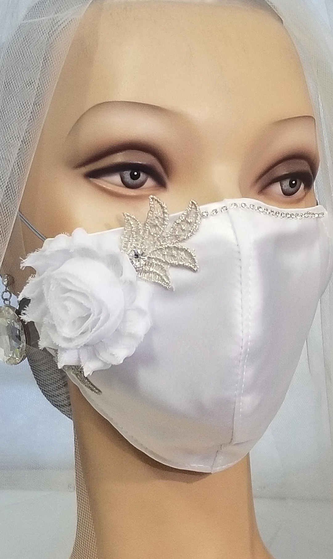 REDUCED ~ WAS 38.00 ~ Satin Bridal Mask ~ Church Mask ~ White ~ Ivory ...