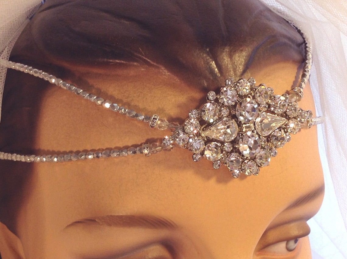 Bridal Forehead Band ~ Bridal Headband ~ Gatsby Wedding ~ Rhinestone ...