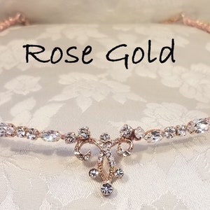 Rose Gold ~ Gold ~ Bridal Forehead Band ~ Bridal Headband ~ Rhinestone ...
