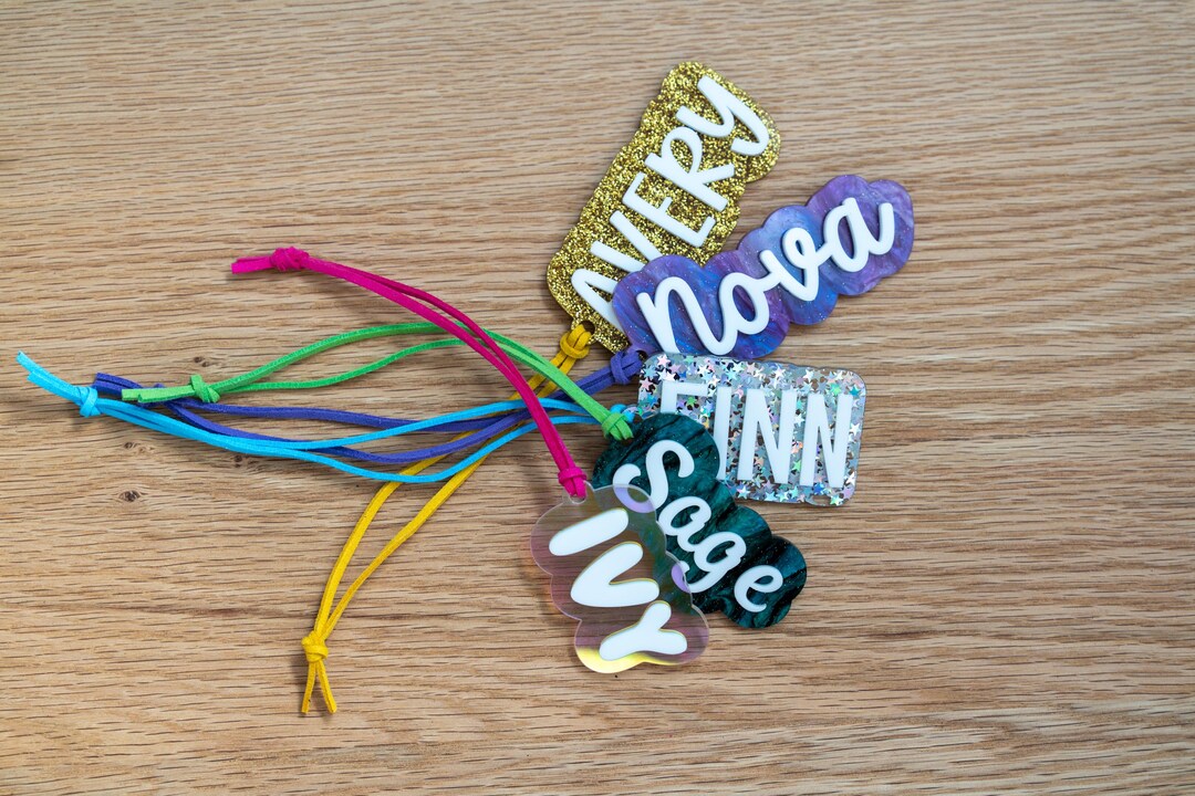 Custom Magical Acrylic Name Tags – Specialty Laser Cut Bag Tags With ...