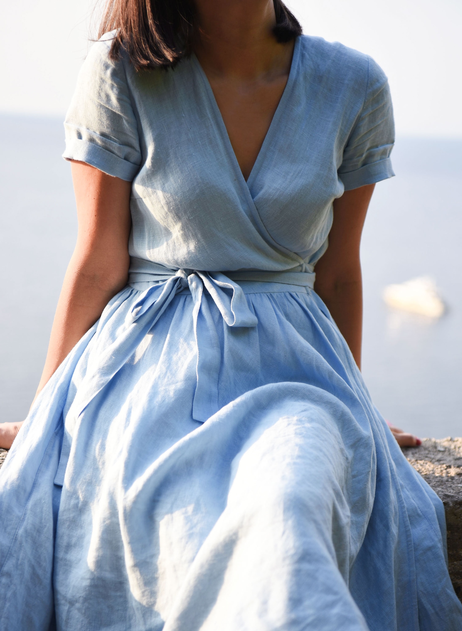 Linen Wrap Dress Rustic Wedding Dress Blue Linen Dress - Etsy