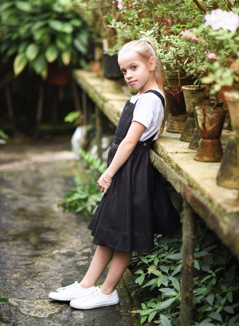 Black Apron Dress Linen Pinafore Flower Girl Dress Linen - Etsy