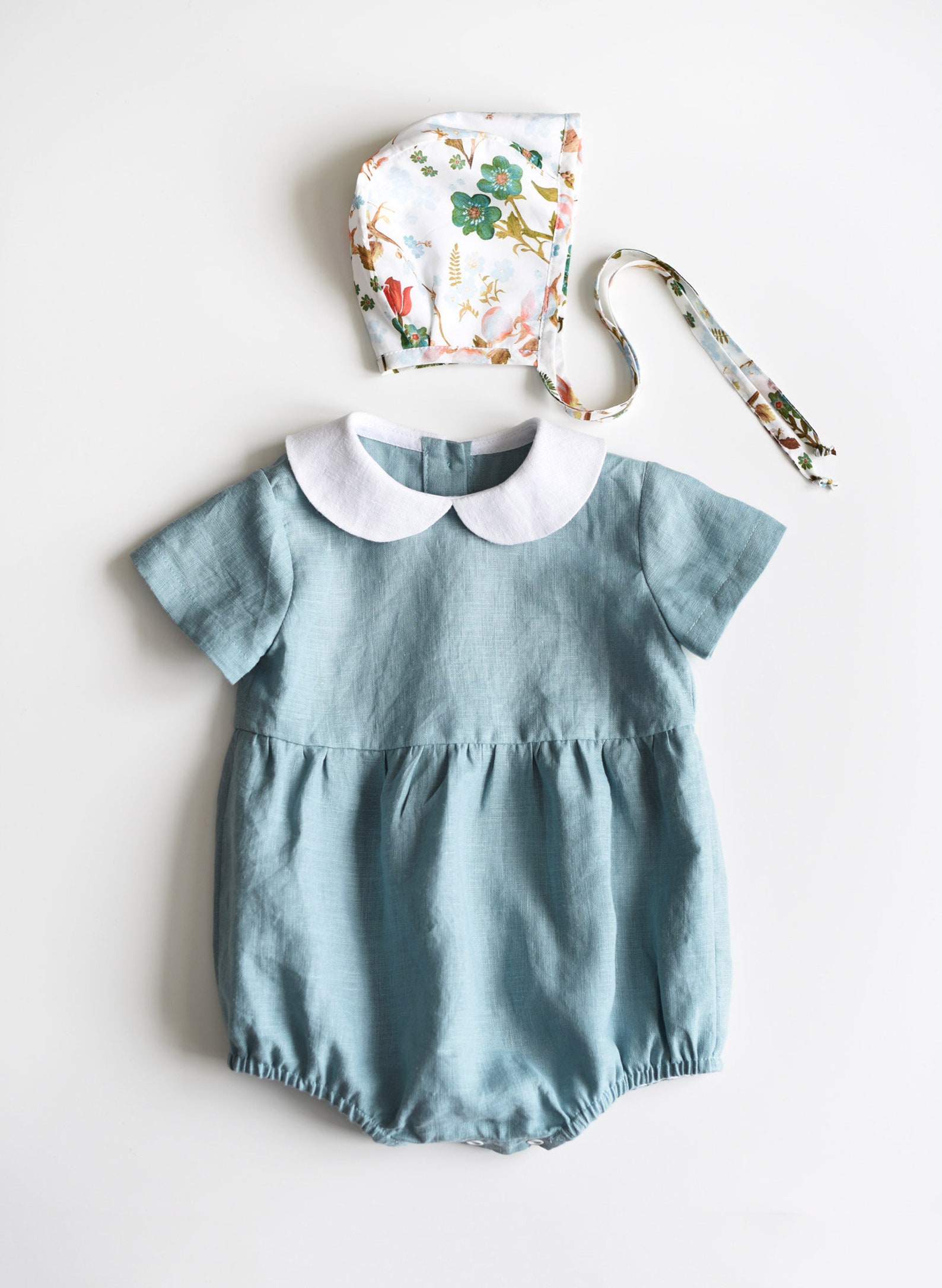 Linen Baby Romper Linen Baby Peter Pan Collar Baby Romper - Etsy