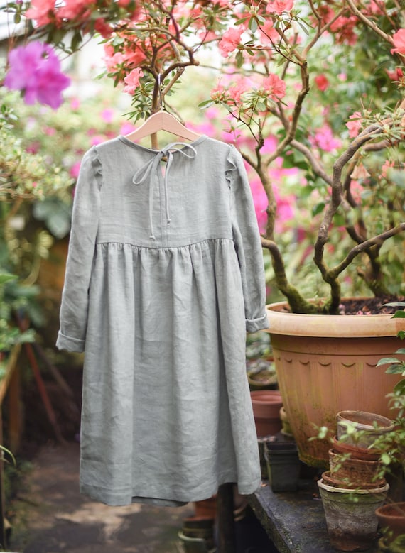 Linen Dress Girl Spring Dress Linen Dress Artichoke Green | Etsy