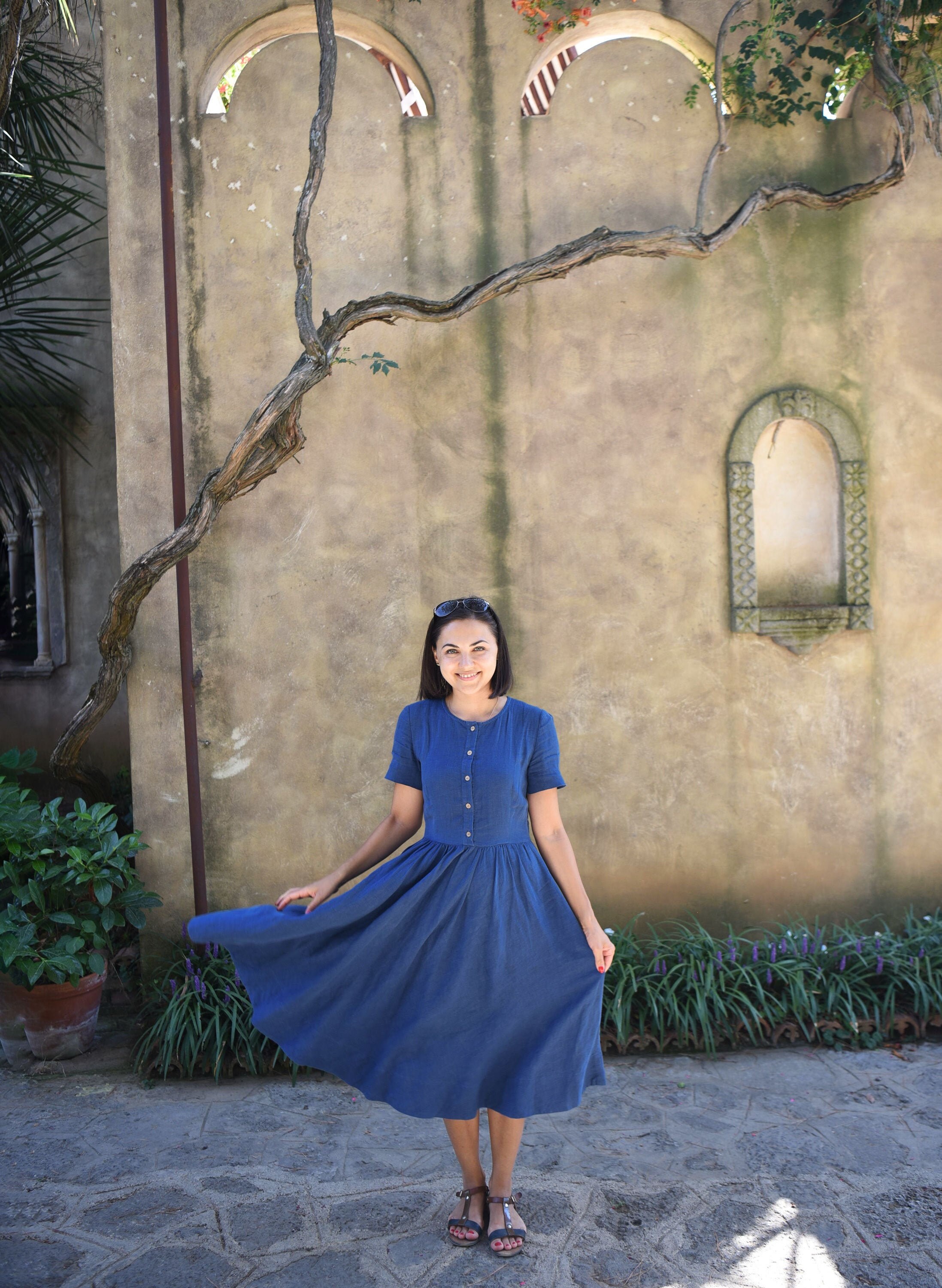 Linen Dress Classic Blue Dress Spring Dress Blue Bridesmaid | Etsy