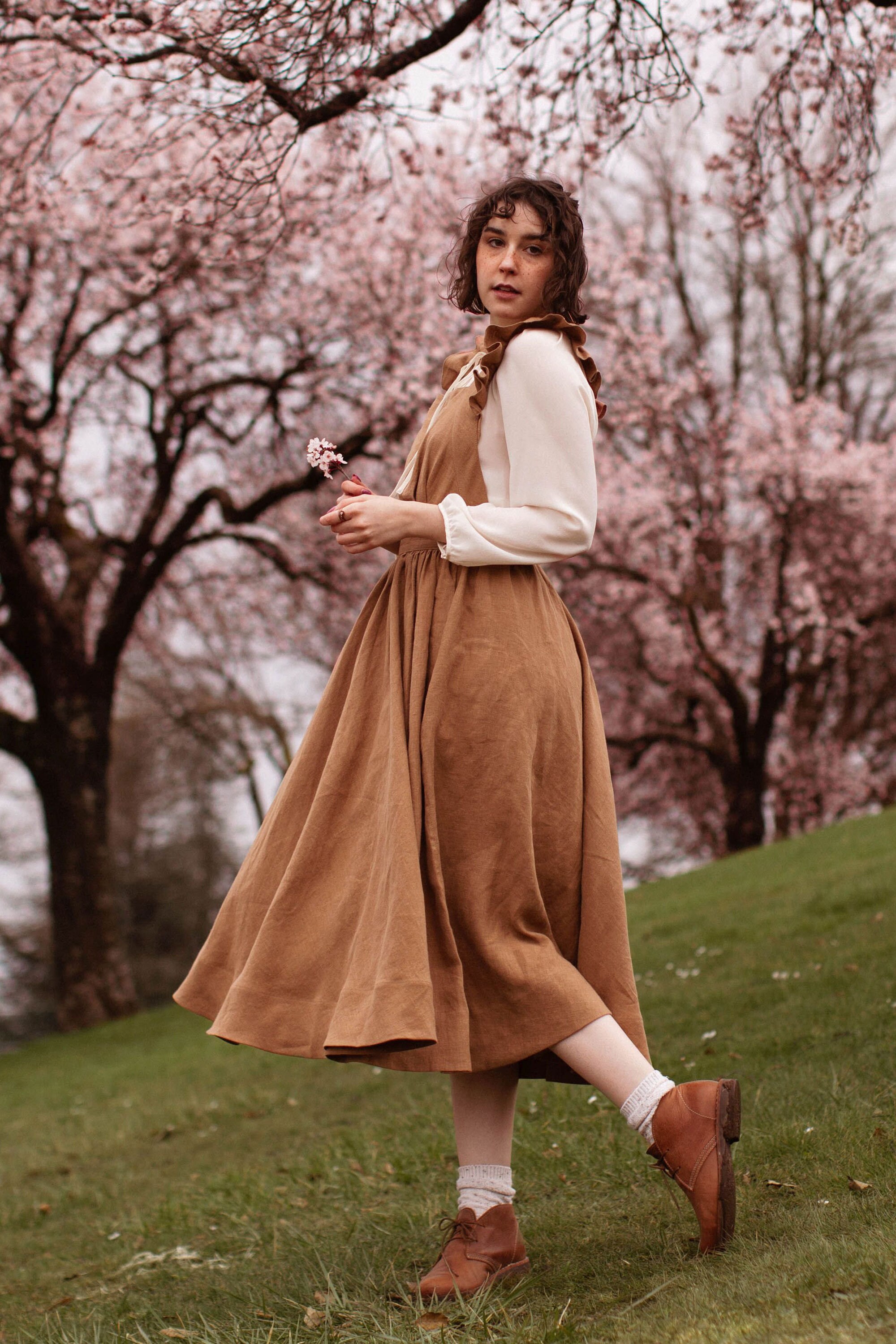 Vintage Style Linen Dress Linen Pinafore Petite Cross Back | Etsy