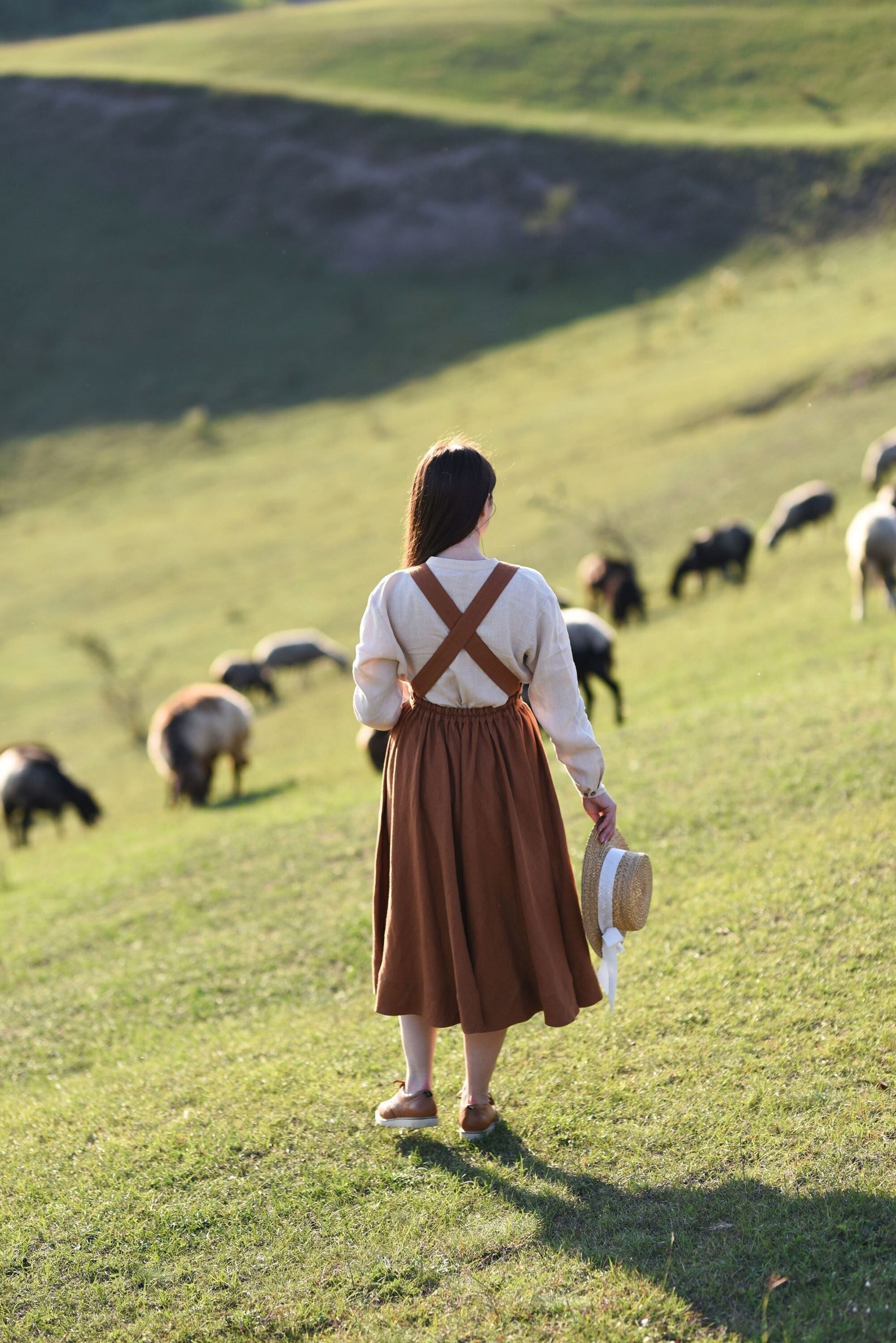 Women Pinafore Dress Linen Midi Dress With Pockets Vintage - Etsy