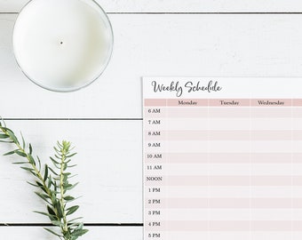 Weekly Schedule Pink Editable PDF Hourly Schedule Printable - Etsy