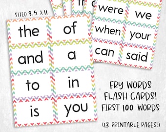 200 List Fry Sight Word Flash Cards | Second 100 Words | 13 Printable ...