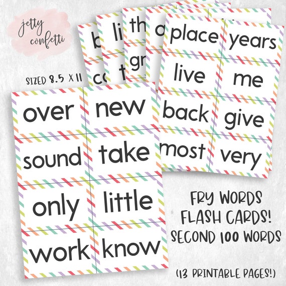 200 List Fry Sight Word Flash Cards Second 100 Words 13 - Etsy