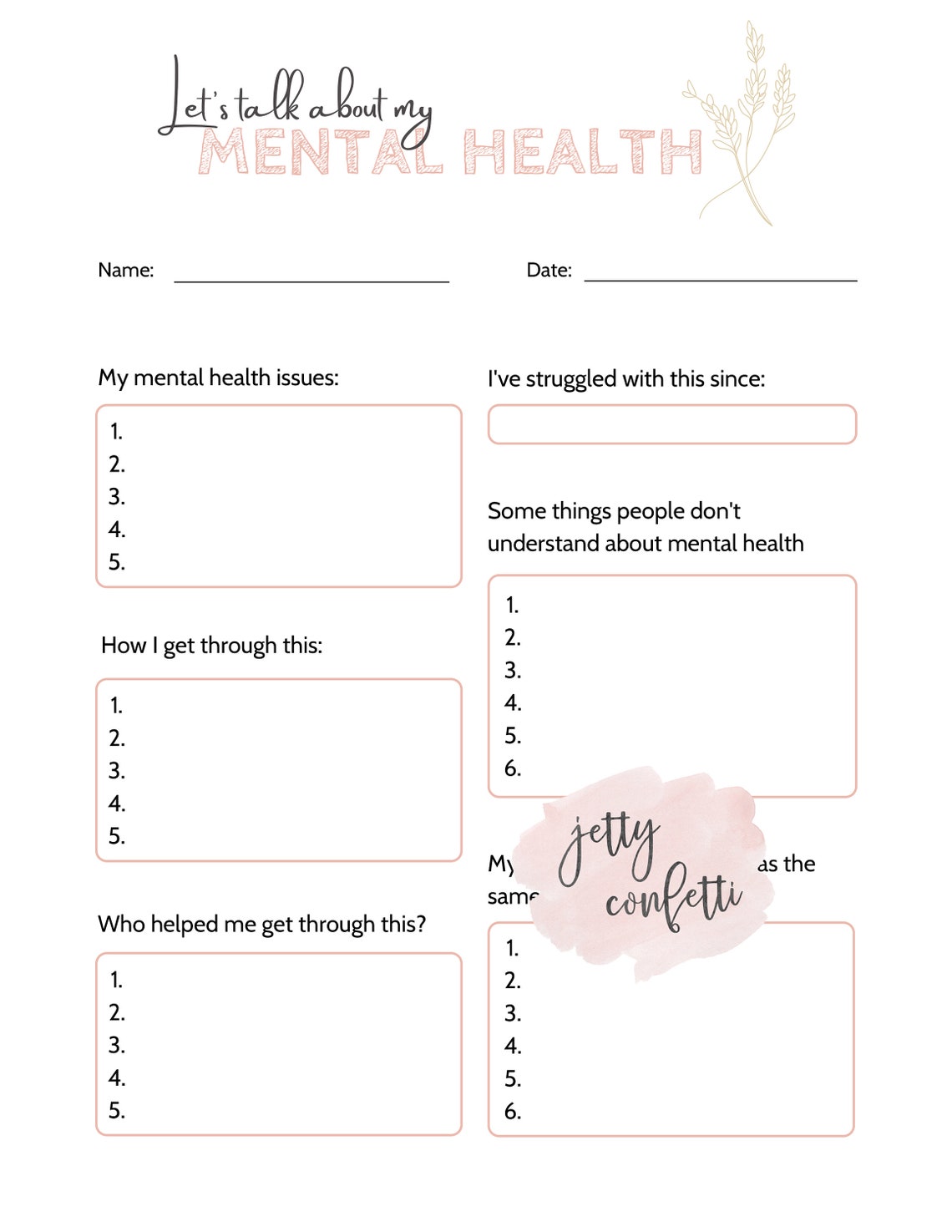 Printable Mental Health Journaling Pages, Therapy Worksheets ...