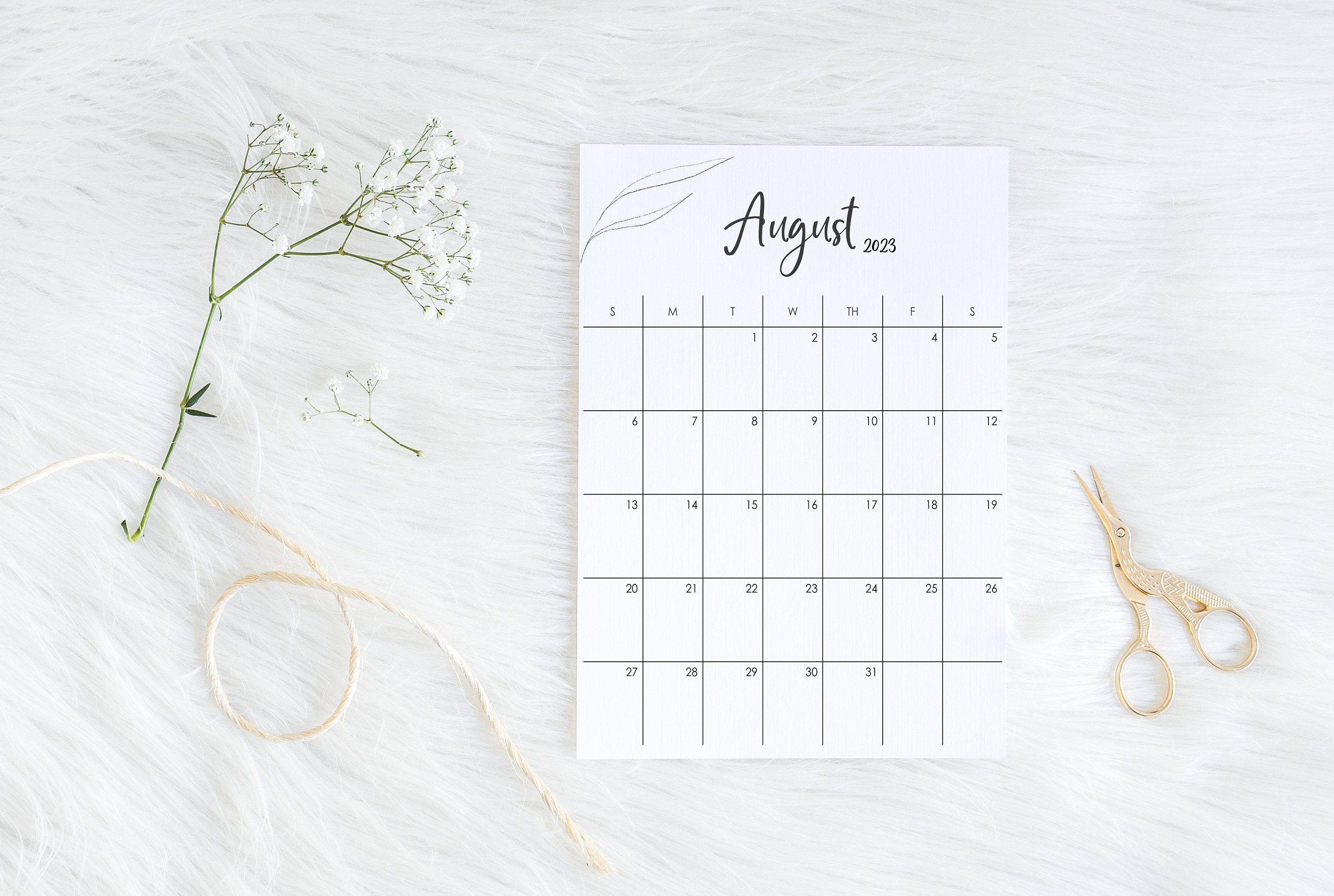 August Printable Calendar 2023 Minimalist Style Etsy