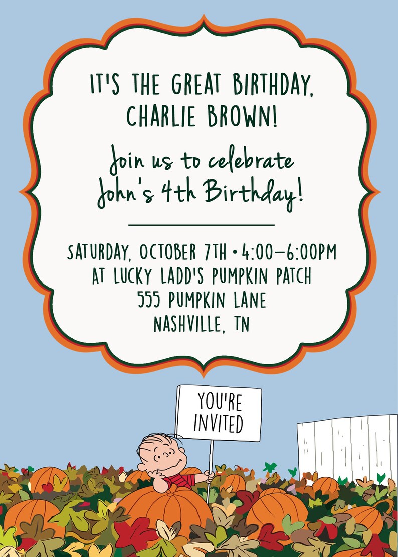 It's the Great Birthday, Charlie Brown Invitation, the Great Pumpkin ...