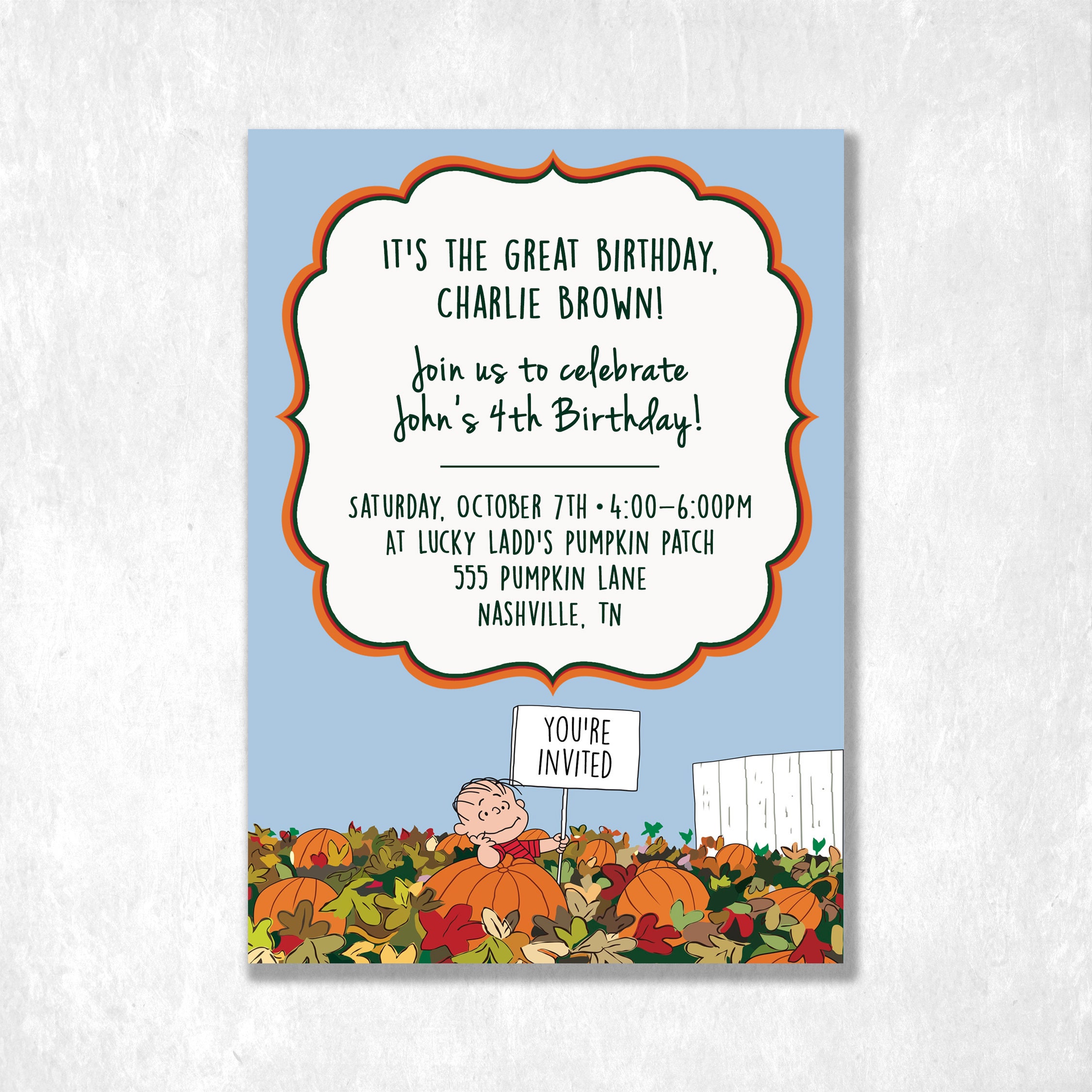 It's the Great Birthday, Charlie Brown Invitation, the Great Pumpkin ...