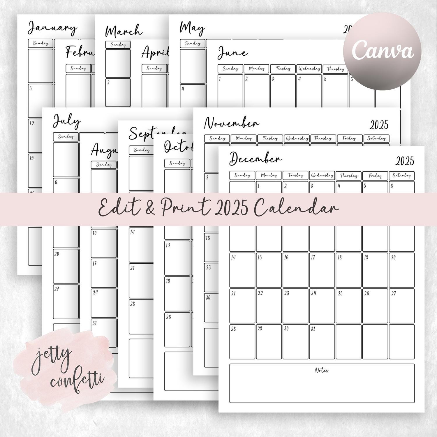 Full Editable 2025 Printable Calendar | Minimalist Design | Letter Size ...