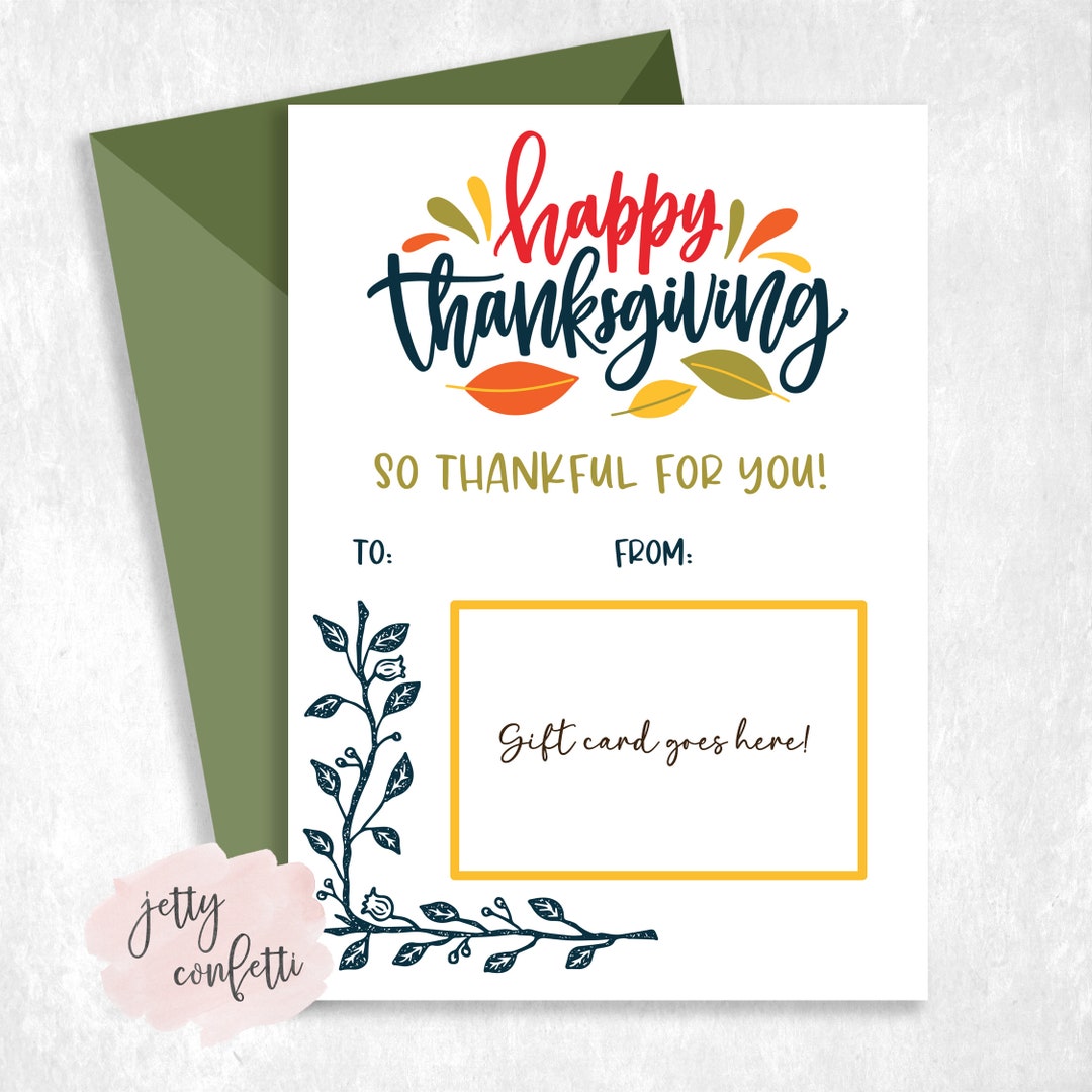 Printable Gift Card Holder, Thanksgiving Teacher Gift, Thankful for You ...