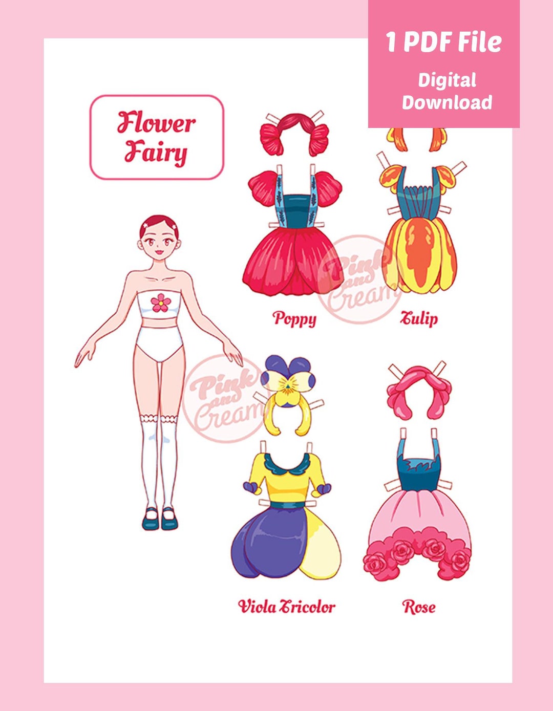 Printable Paper Doll Fairy Flower Paper Doll Dress up Paper Doll ...