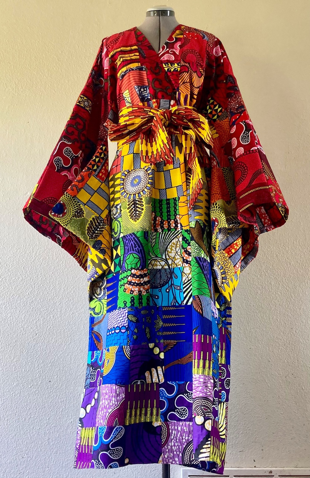 Niji African Print Handmade Patchwork Kimono Sleeve Duster With Pockets ...