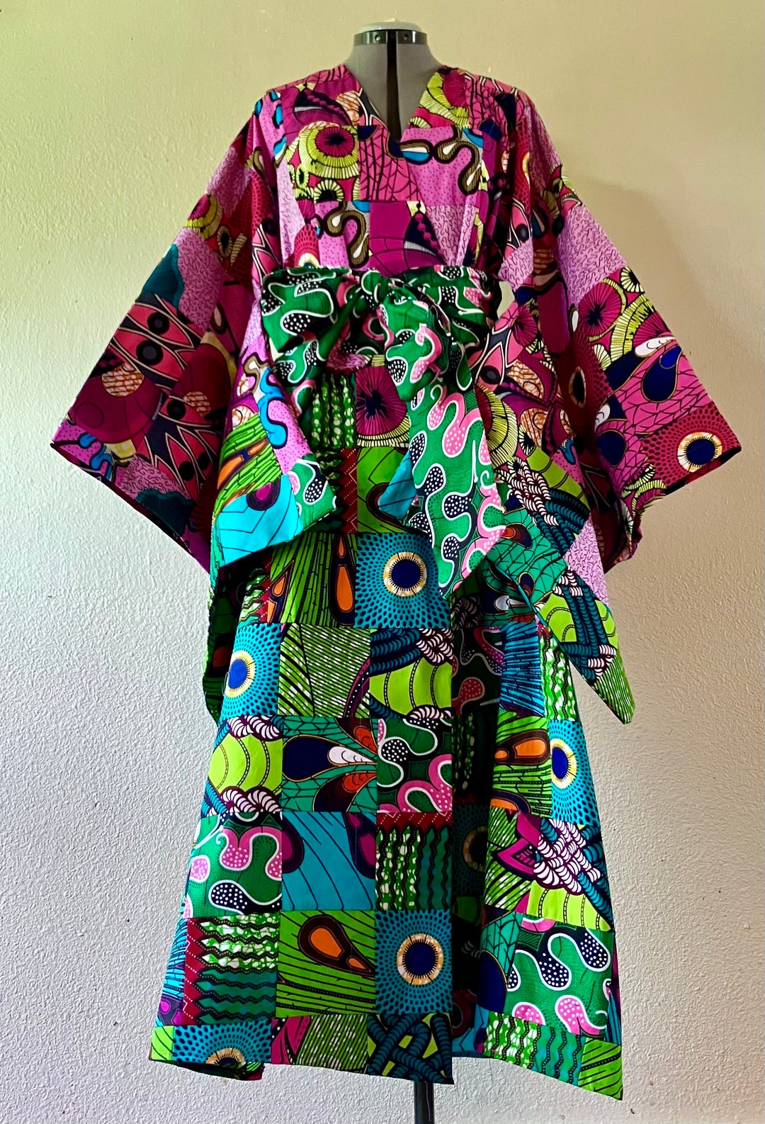 Hanataba African Print Handmade Patchwork Kimono Sleeve Duster With ...