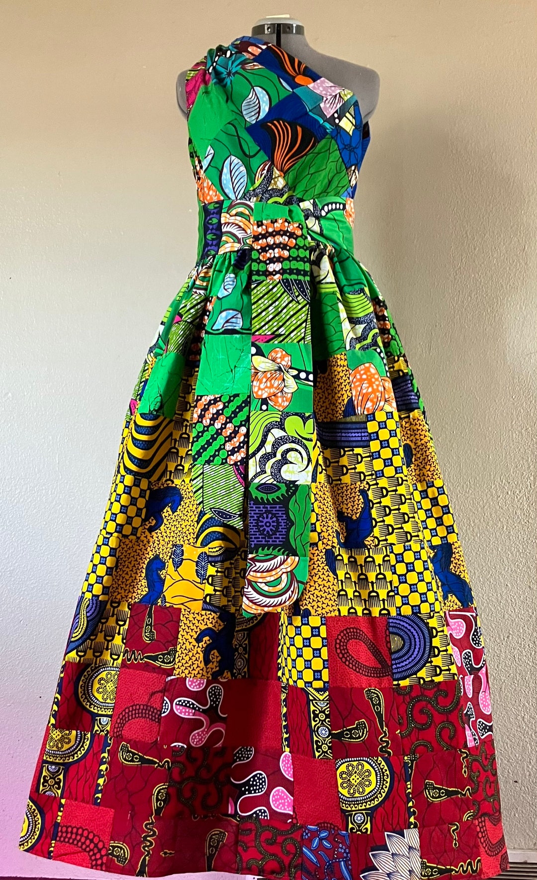 Rainbow Path Goddess African Print One Shoulder Maxi Dress 100% Cotton ...