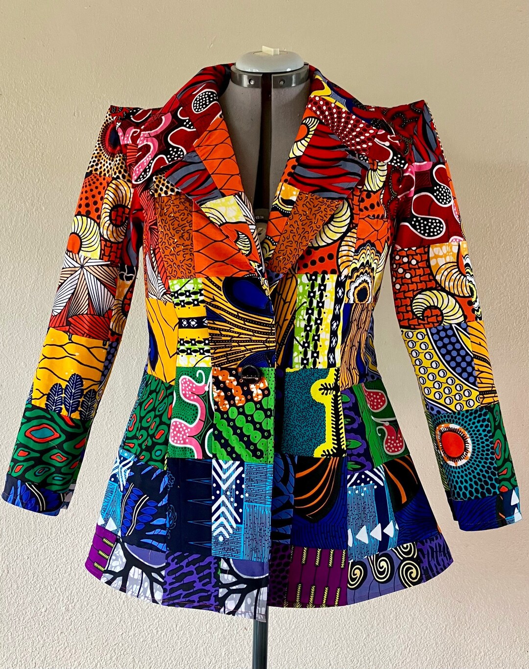 Rainbow African Print Handmade Patchwork Fitted Woman’s Blazer With ...