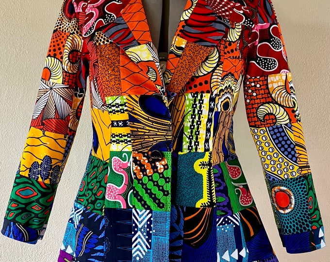Rainbow African Print Handmade Patchwork Fitted Womans Blazer With ...