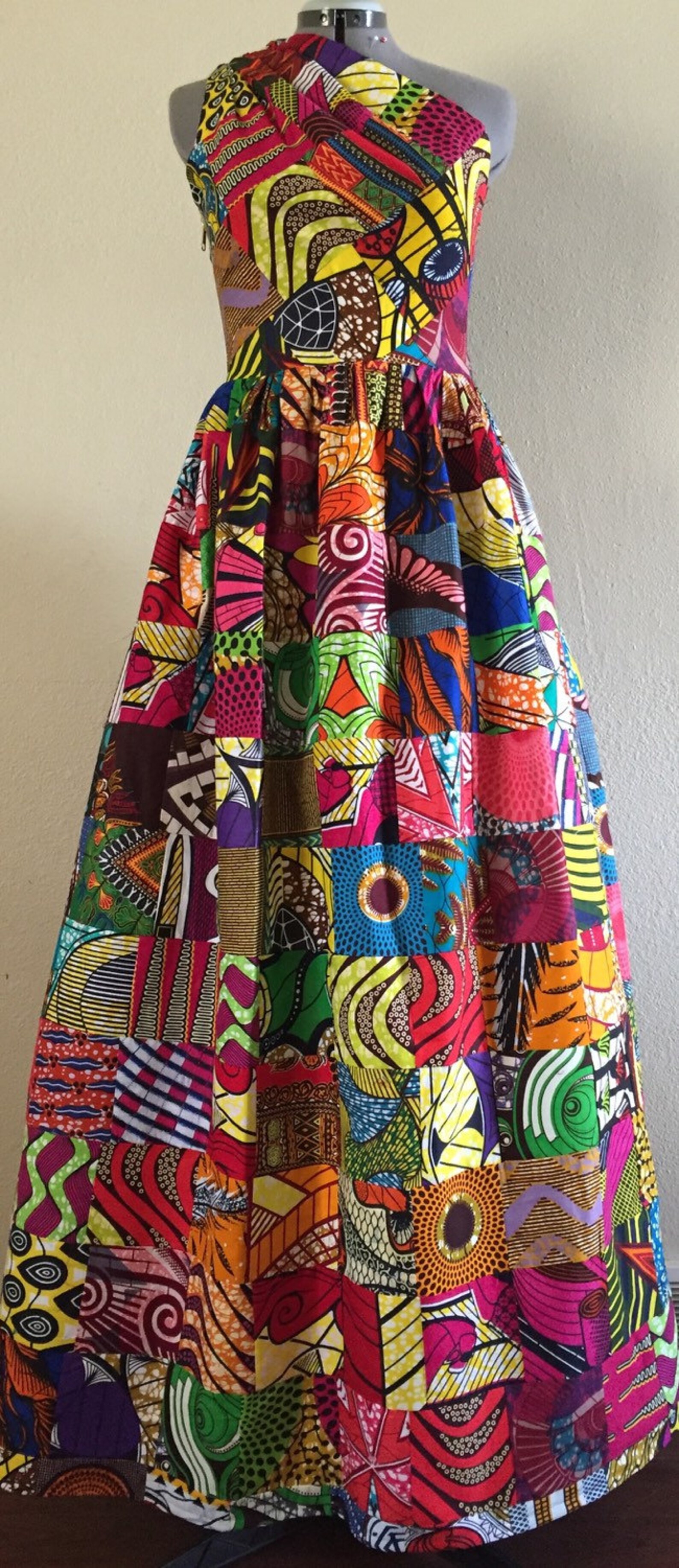 Magnificent Reversible Patchwork One Shoulder Maxi Dress Rock - Etsy